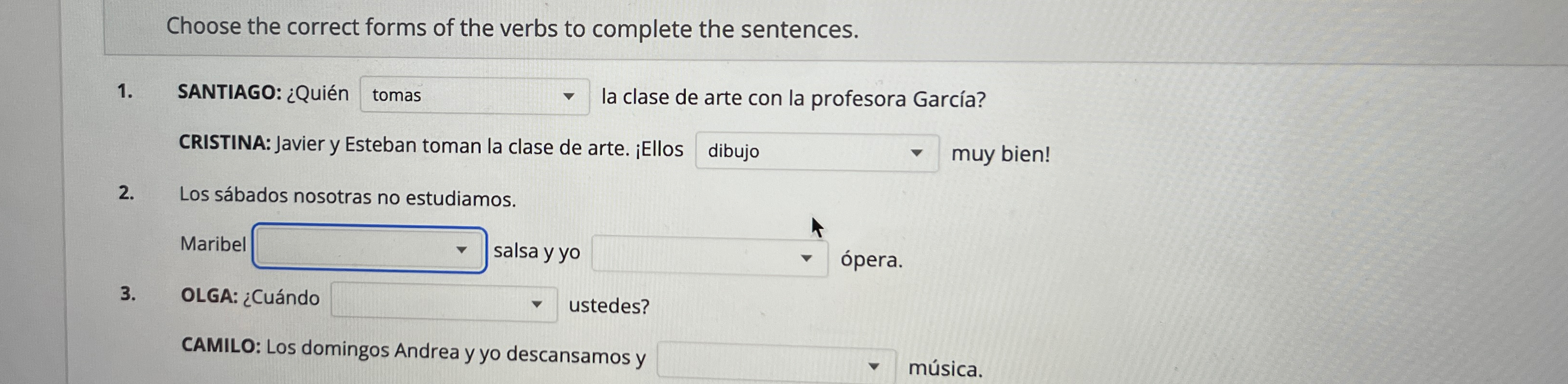 Solved Choose the correct forms of the verbs to complete the | Chegg.com