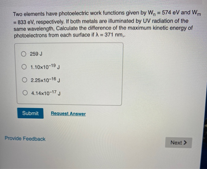 Solved Two elements have photoelectric work functions given | Chegg.com