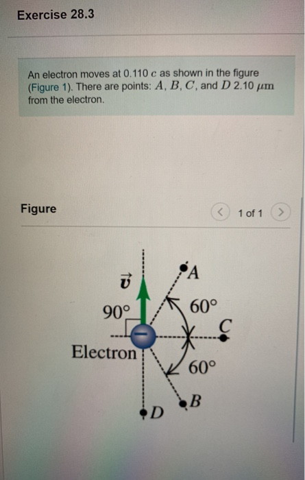 Solved: Exercise 28.3 An Electron Moves At 0.110 C As Show... | Chegg.com