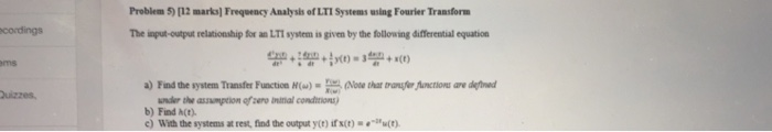 Solved Problem 59 [12 marks] Frequency Analysis of LTI | Chegg.com