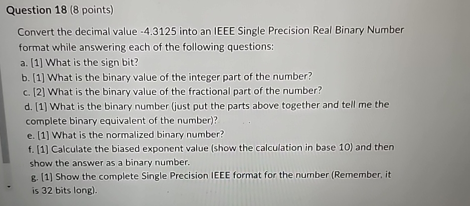Solved Question 18 (8 ﻿points)Convert the decimal value | Chegg.com