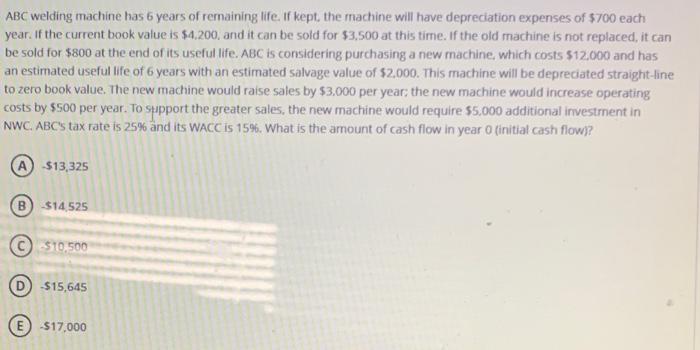 Solved ABC welding machine has 6 years of remaining life. If | Chegg.com