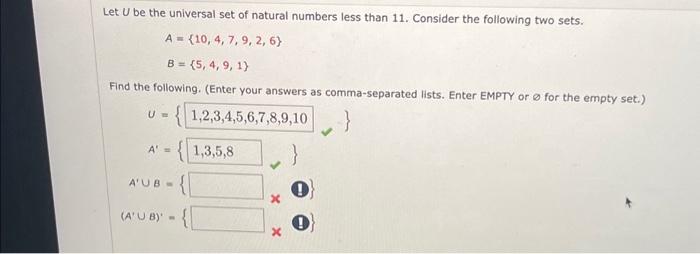 Solved Let U be the universal set of natural numbers less | Chegg.com