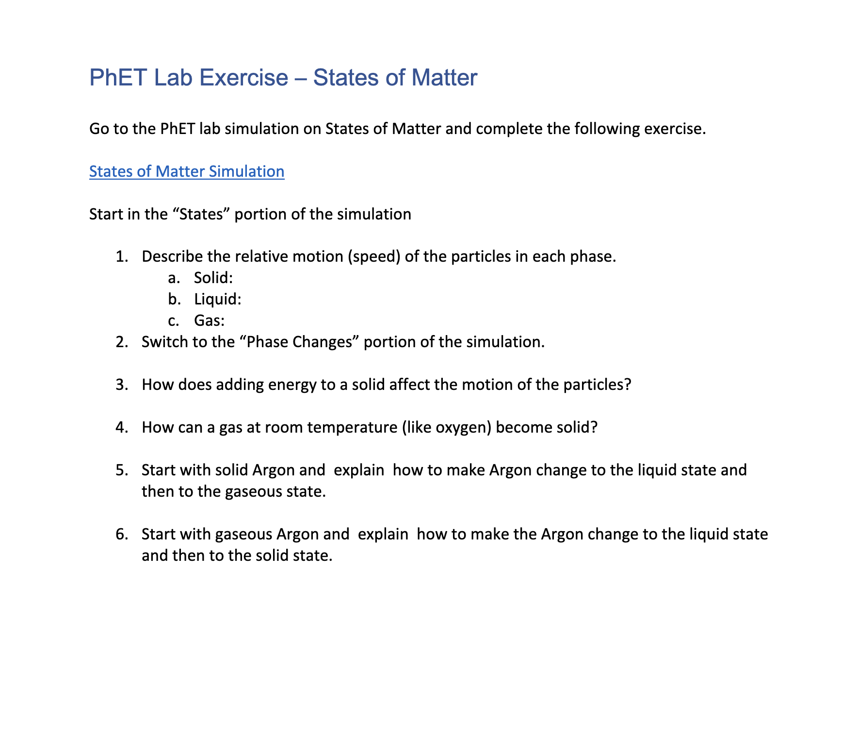 Solved Go to the PhET lab simulation on States of Matter and | Chegg.com
