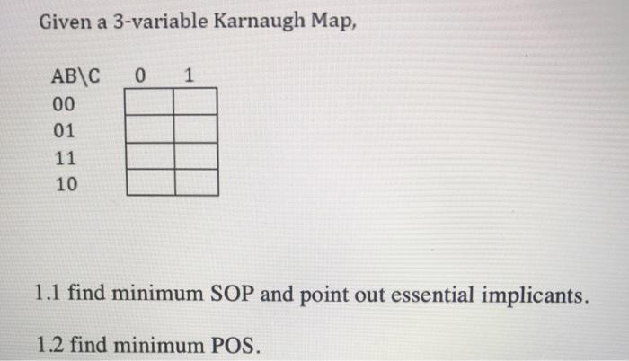 Solved Given a 3-variable Karnaugh Map, 0 1 AB\C 00 01 11 10 | Chegg.com