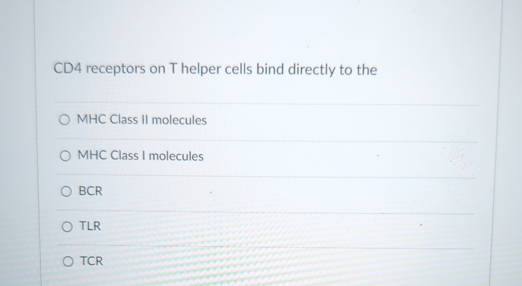 Solved CD4 ﻿receptors on Thelper cells bind directly to | Chegg.com