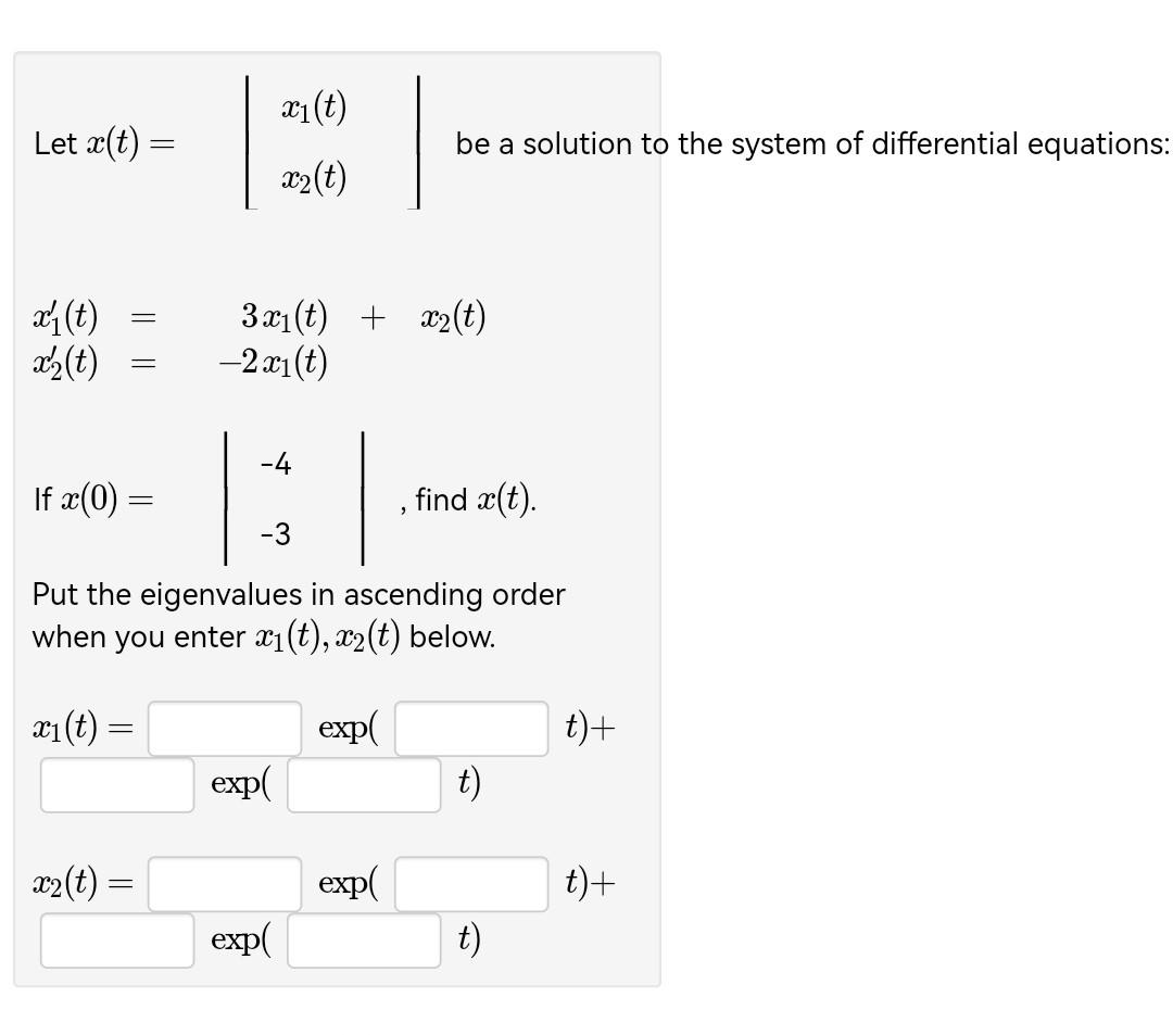 Solved Let x(t)=⌊x1(t)x2(t)⌋ be a solution to the system of | Chegg.com
