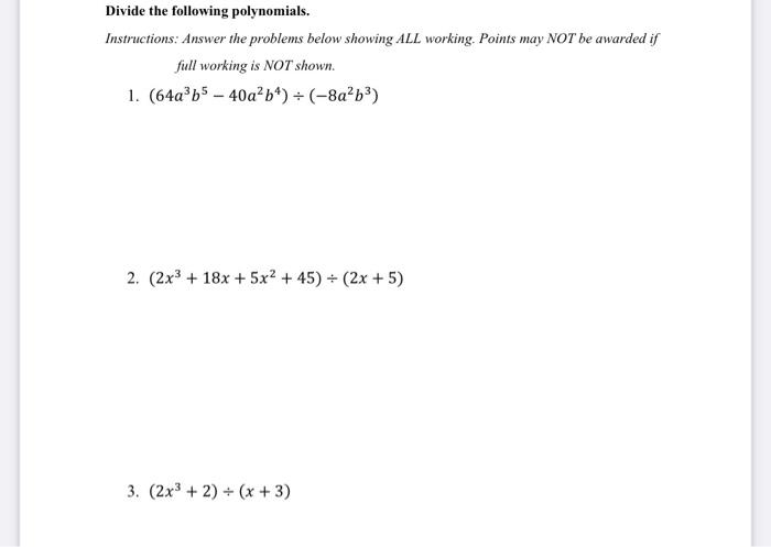Solved Divide the following polynomials. Instructions: | Chegg.com