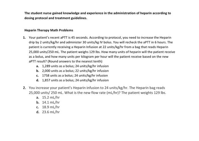 Solved The student nurse gained knowledge and experience in | Chegg.com