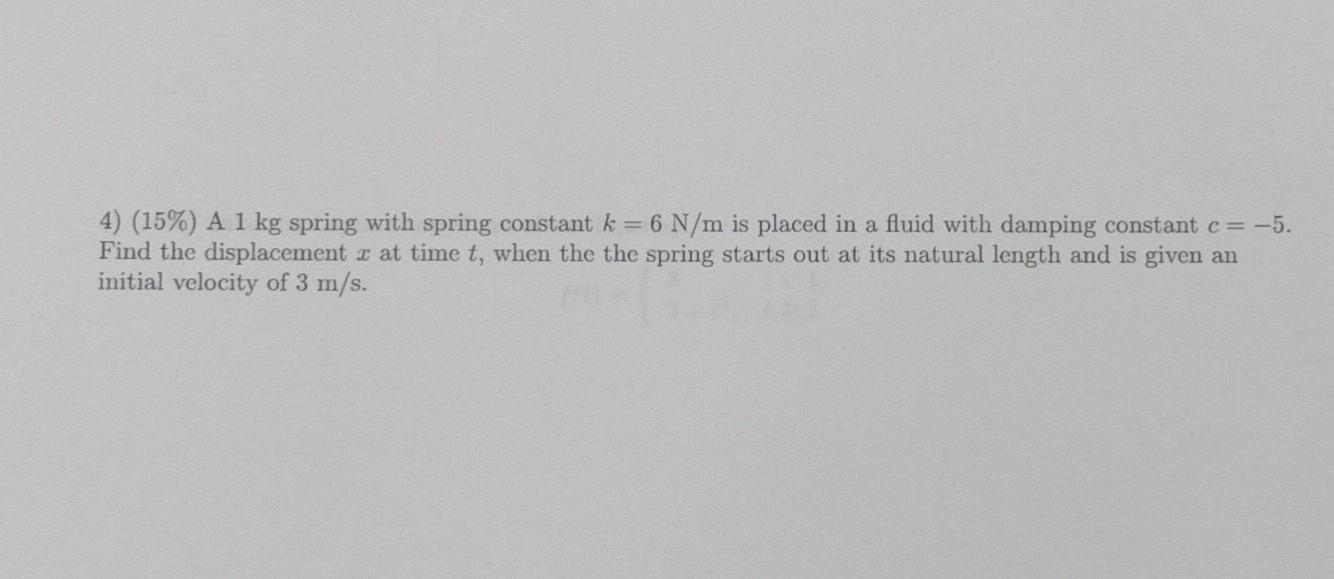 Solved 4) (15%) A 1 kg spring with spring constant k = 6 N/m | Chegg.com