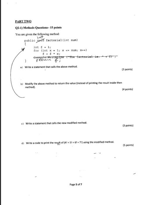 Solved PART TWO Q2-1) Methods Questions- 15 points You are | Chegg.com