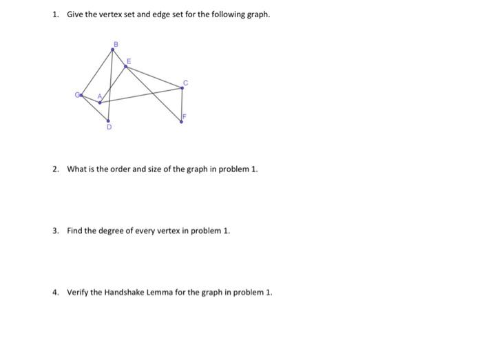 Solved 1. Give the vertex set and edge set for the following | Chegg.com