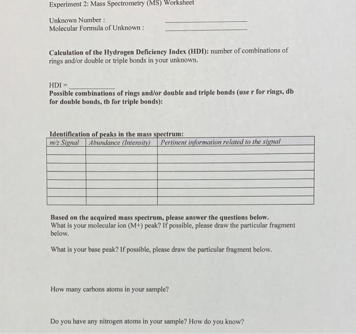 Calculation of the Hydrogen Deficiency Index (HDI): | Chegg.com