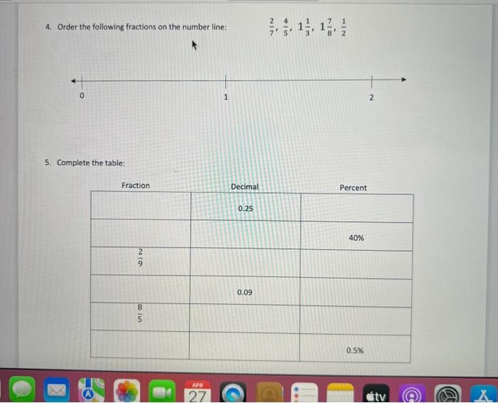 Solved Fractions, Decimals and Percents Computation Activity | Chegg.com