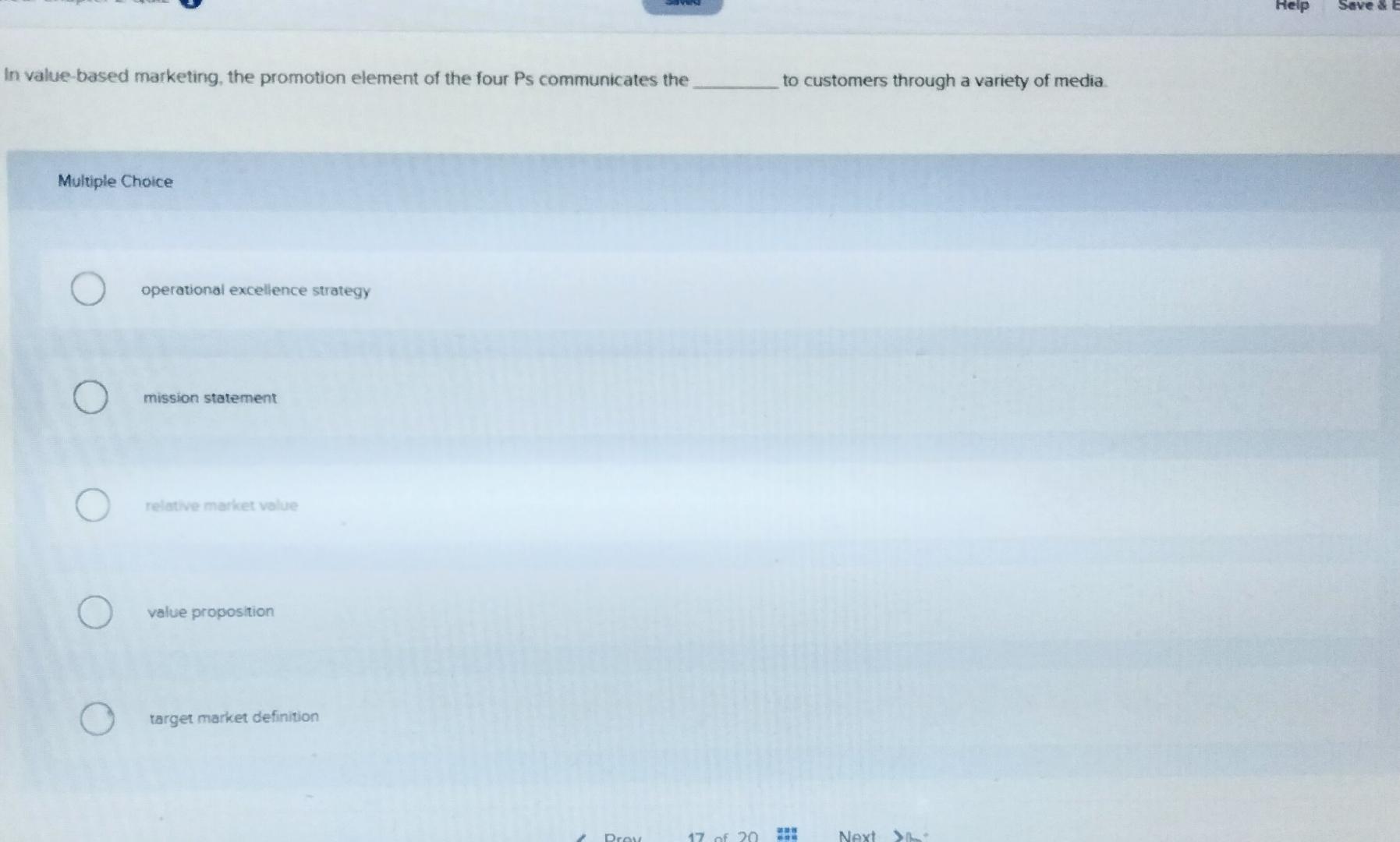 Solved In value-based marketing, the promotion element of | Chegg.com