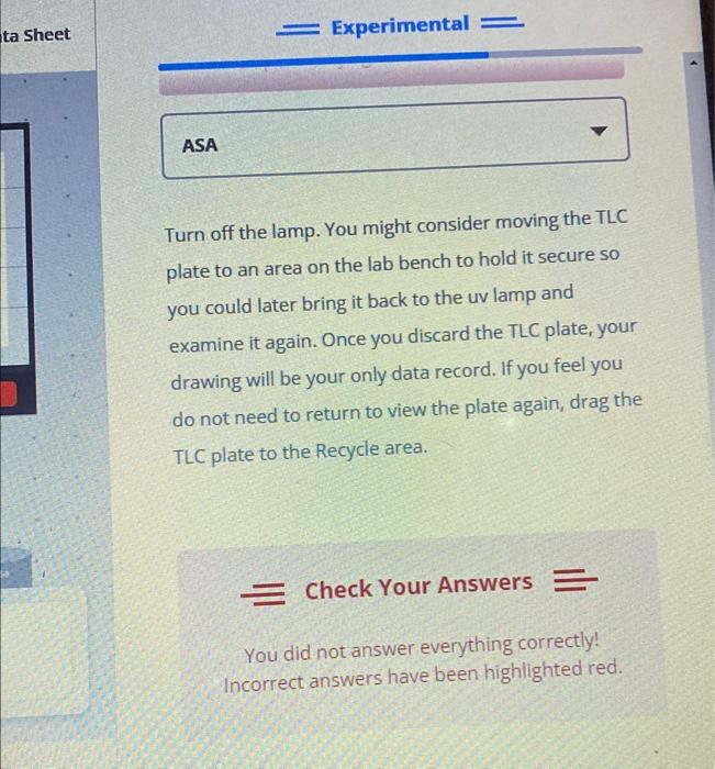 Solved A TLC Elution Restart Lab Data Sheet Reset | Chegg.com