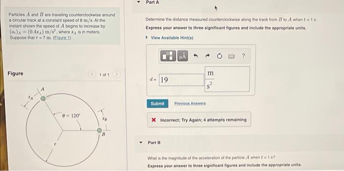 Solved Particles A and B are traveling counterclockwise | Chegg.com