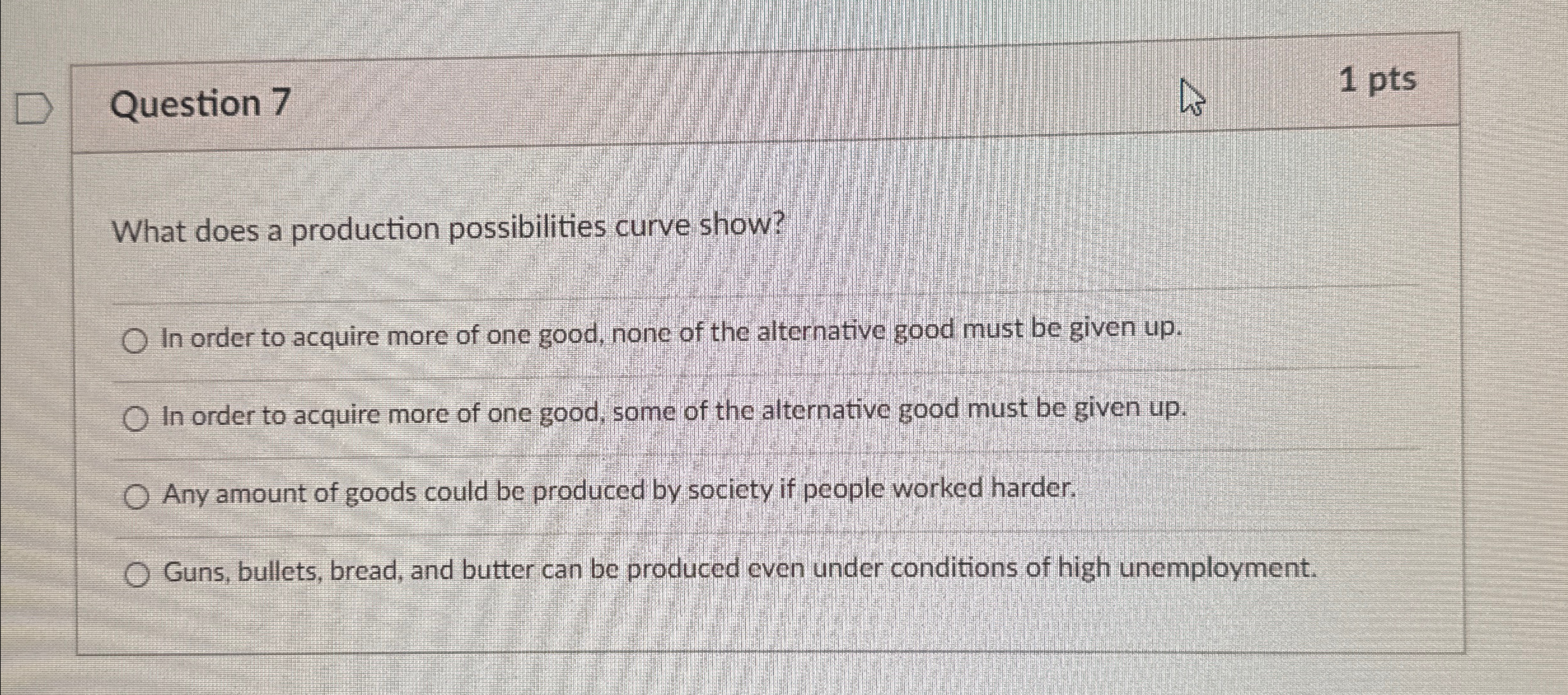 Solved Question 71 ﻿ptsWhat does a production possibilities | Chegg.com