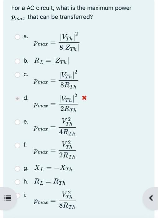 Solved For a AC circuit, what is the maximum power pmax that | Chegg.com