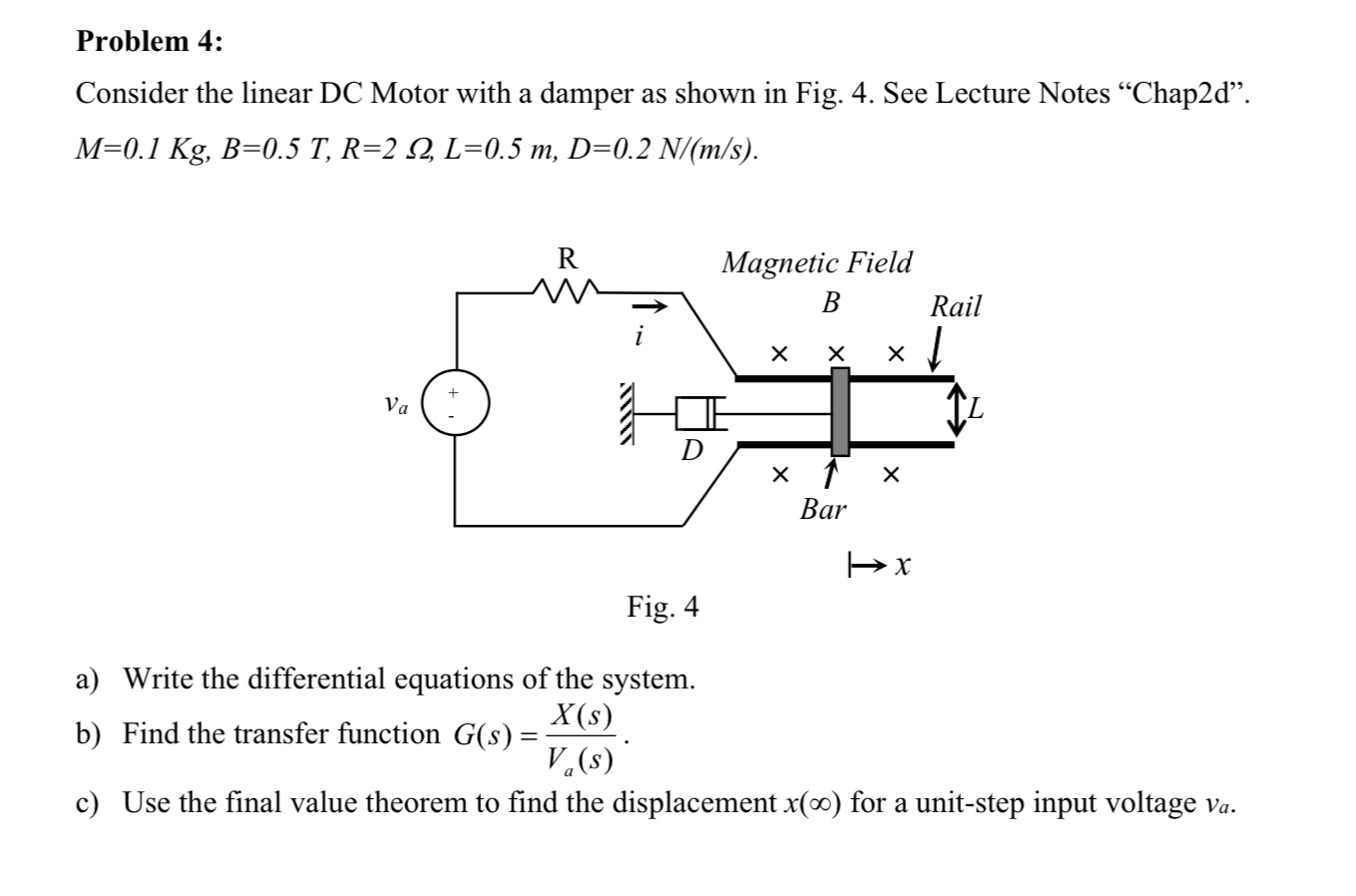 Problem 4:Consider the linear DC Motor with a damper | Chegg.com