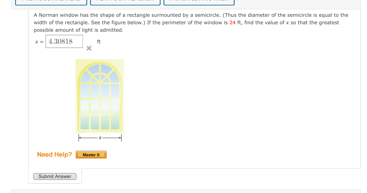 Solved A Norman window has the shape of a rectangle | Chegg.com