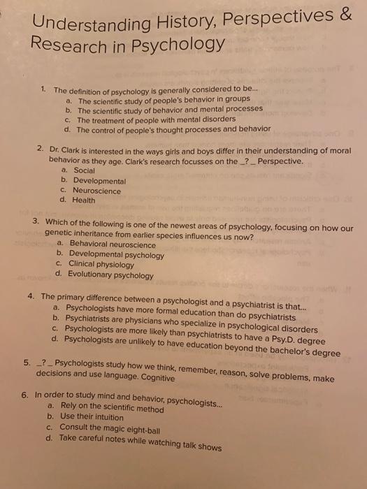 Solved Understanding History, Perspectives & Research in | Chegg.com