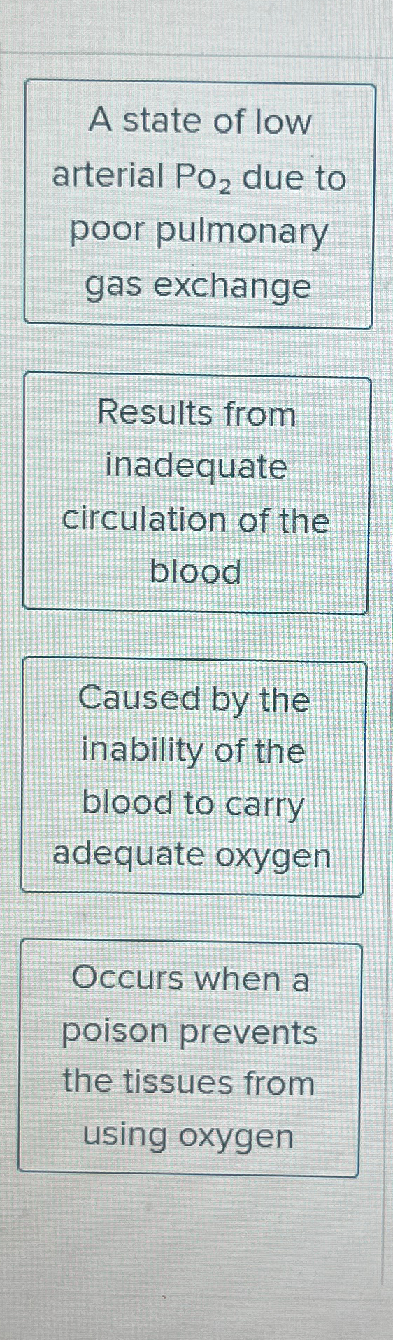 Solved A state of low arterial PO2 ﻿due to poor pulmonary | Chegg.com