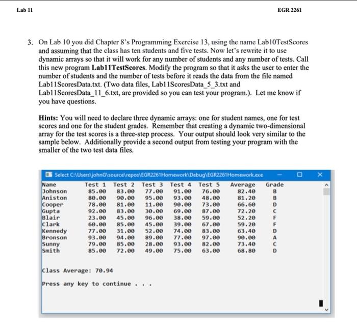 Solved Lab 11 EGR 2261 3. On Lab 10 you did Chapter 8's | Chegg.com