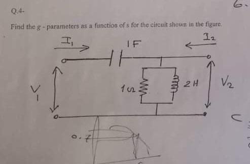 Solved 0.4- Find the g - parameters as a function of s for | Chegg.com