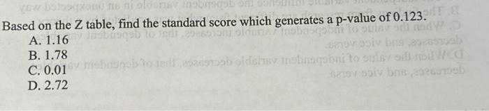 Solved Based on the Z table, find the standard score which | Chegg.com