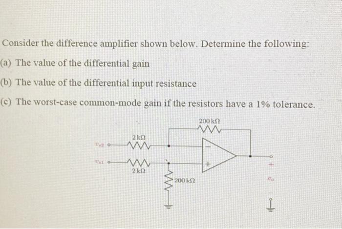 Solved Consider the difference amplifier shown below. | Chegg.com