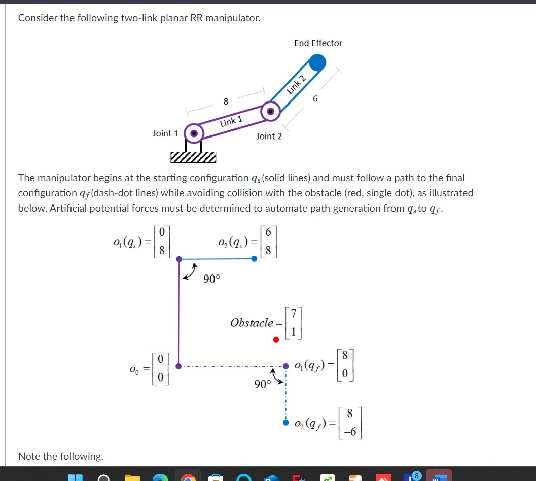 Solved Consider the following two-link planar RR | Chegg.com