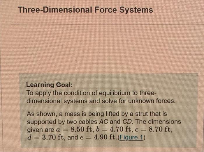 Three Dimensional Force Systems Learning Goal To