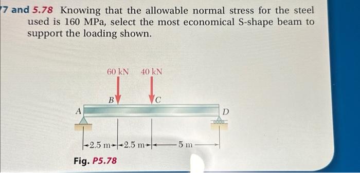 Solved 7 and 5.78 Knowing that the allowable normal stress | Chegg.com