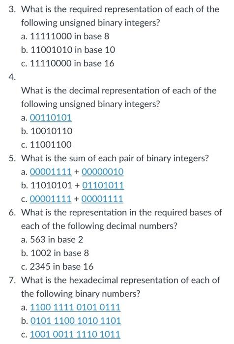 Solved 3. What is the required representation of each of the | Chegg.com