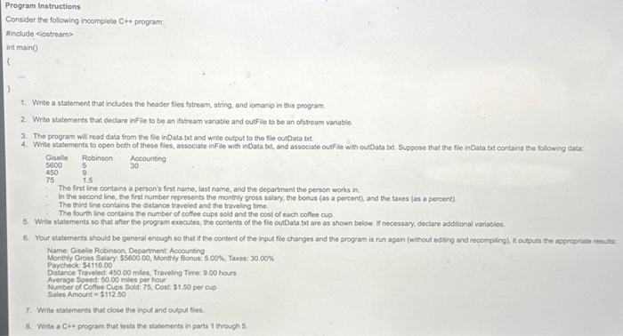 Solved Program Instructions Consider the following | Chegg.com