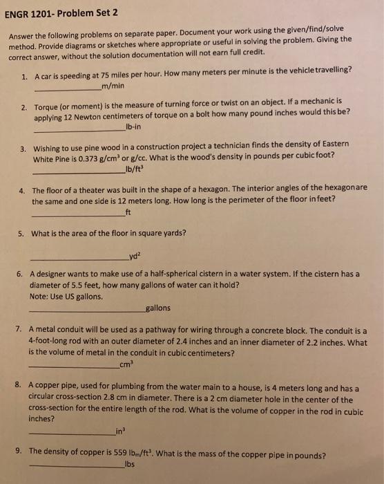 Solved ENGR 1201- Problem Set 2 Answer the following | Chegg.com