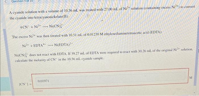Solved A cyanide solution with a volume of 10.56 mL was | Chegg.com