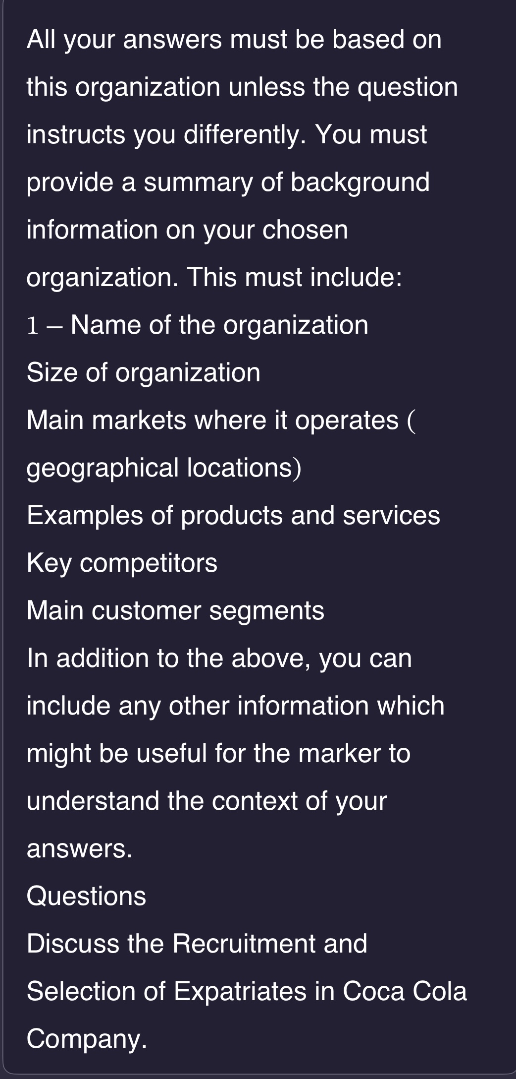 Solved All your answers must be based on this organization | Chegg.com