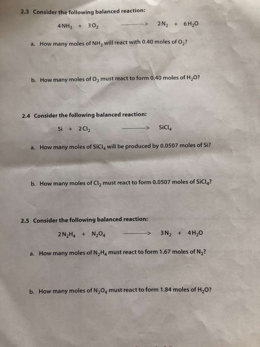 Solved 2.3 Consider the following balanced reaction: > 4NH3 | Chegg.com