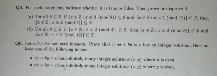 Solved Q5. For each statement, indicate whether it is true | Chegg.com