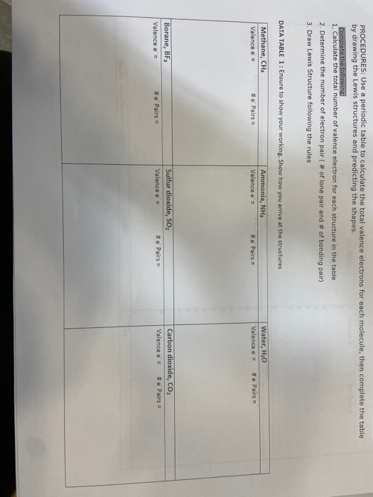 Solved PROCEDURES: Use a periodic table to calculate the | Chegg.com