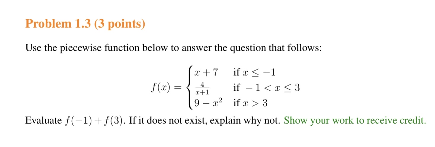 Solved Problem 1.3 (3 ﻿points)Use the piecewise function | Chegg.com