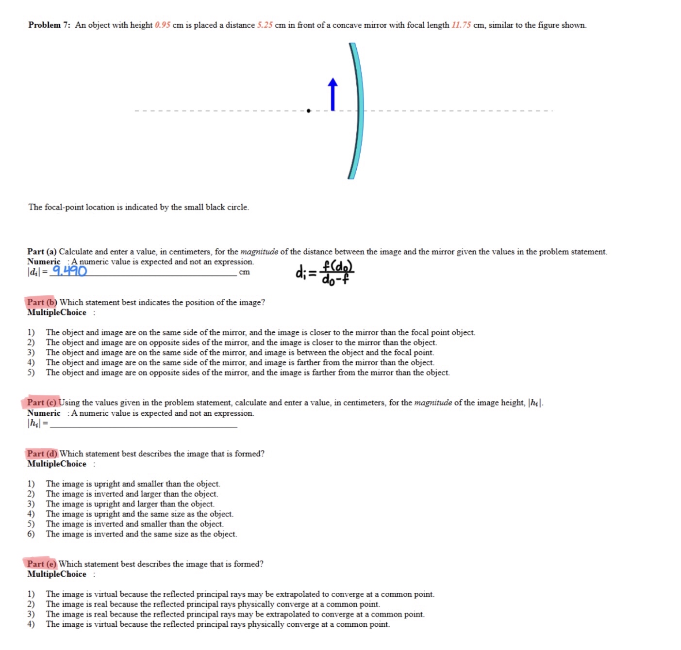 Solved Problem 7: An object with height 0.95 ﻿cm is placed a | Chegg.com