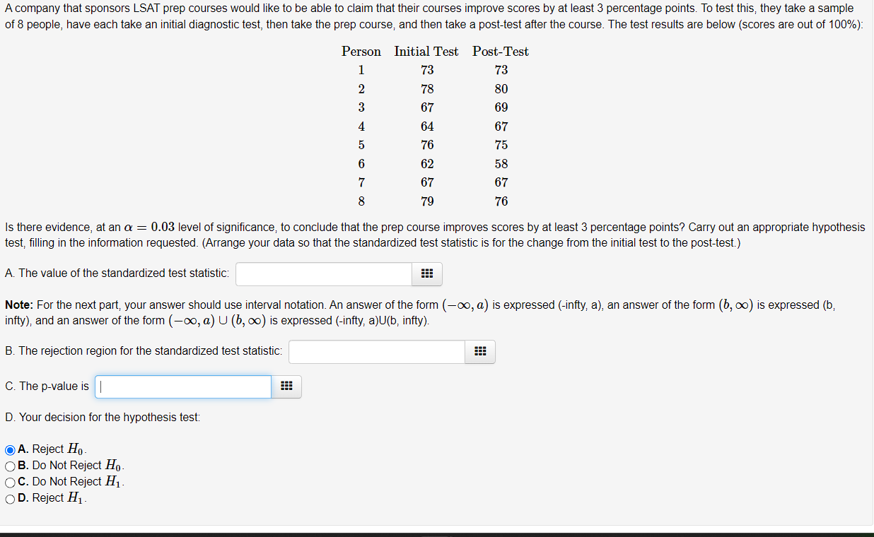 Solved A company that sponsors LSAT prep courses would like | Chegg.com