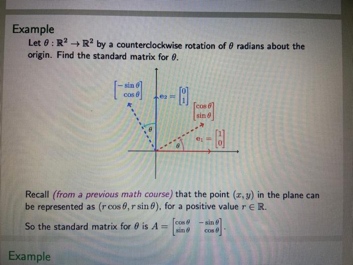 Solved Example Let 0 : R2 + R2 by a counterclockwise | Chegg.com