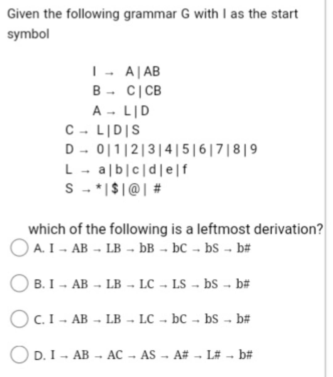 Solved Given the following grammar G with I as the start | Chegg.com