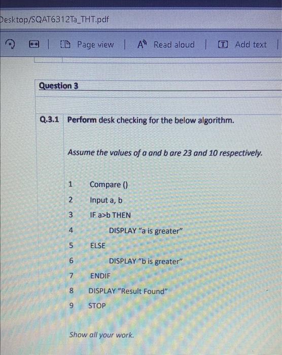 Solved Perform desk checking for the below algorithm. Assume | Chegg.com