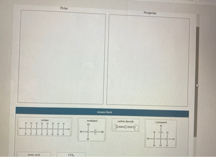 Solved Polar Nonpolar Answer Bank octane methanol carbon | Chegg.com