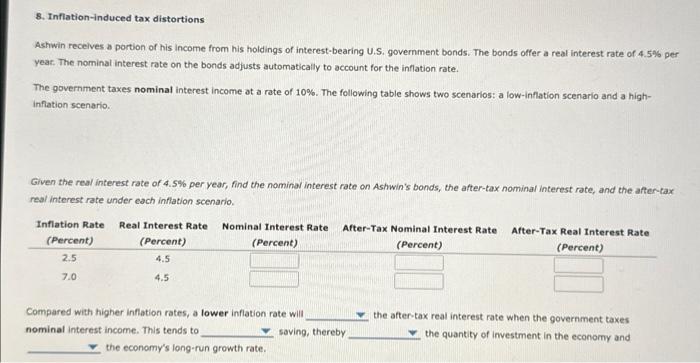 Solved 8. Inflation-induced tax distortions Ashwin recelves | Chegg.com